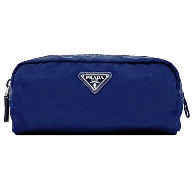 プラダ ポーチ ec-21645 ブルー テスート 1NA350 美品 小物入れ 新型 ナイロン 中古 224 PRADA ファスナー トライアングル 軽い ロゴ プレート 定番 人気 レディース 小さい コンパクト ミニ ケース 青 シンプル お洒落 ワンポイント ブランド 本物 鑑定済み