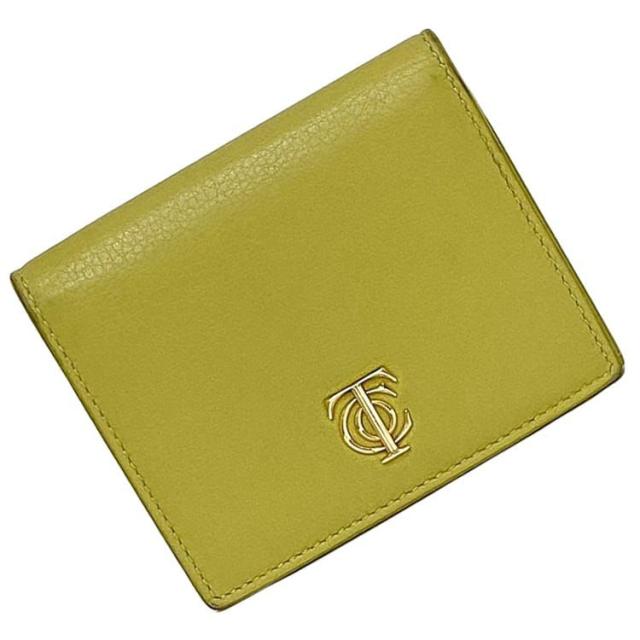 ティファニー 三つ折り 財布 ec-21646 ライムグリーン TC 美品 レザー 中古 TIFFANY&Co. コンパクト ミニ 折り財布 ホック ロゴ 定番 人気 女性 レディース 小さい ウォレット 革 シンプル ワンポイント エレガント 小物 高級感 上品 ブランド 本物 鑑定済み