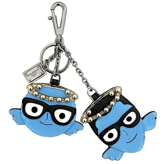 ドルチェ アンド ガッバーナ キーホルダー ec-21776 ライトブルー ブラック BI0968 未使用 美品 メタル レザー Sランク DOLCE&GABBANA D&G チャーム キーリング バッグチャーム ドルガバ プレゼント ギフト 贈り物 記念日 誕生日 小物 ブランド 本物 鑑定済み