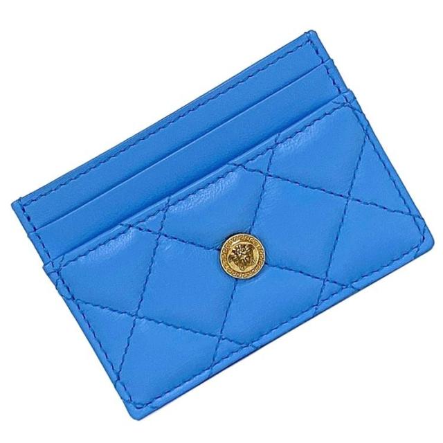 ヴェルサーチ カードケース ec-21860 ブルー メデューサ 未使用 美品 レザー Sランク VERSACE キルティング ロゴ ワンポイント クレジット カード ホルダー 定番 人気 プレゼント ギフト 贈り物 誕生日 記念日 レディース メンズ 小物 ブランド 本物 鑑定済み