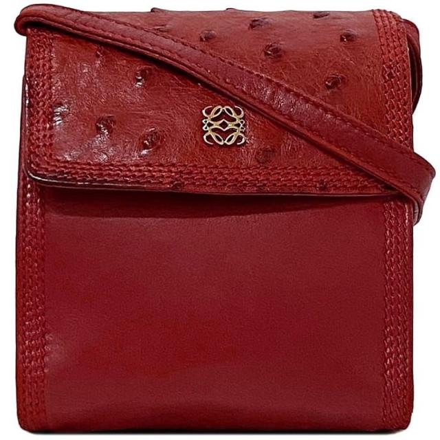 ロエベ ミニ ショルダーバッグ ec-21873 レッド アナグラム 美品 オーストリッチ ナッパレザー 中古 LOEWE ヴィンテージ リアルレザー エキゾチック フラップ ポシェット ロゴ 定番 人気 シンプル 上品 高級感 お洒落 コンパクト 赤 ブランド 本物 鑑定済み