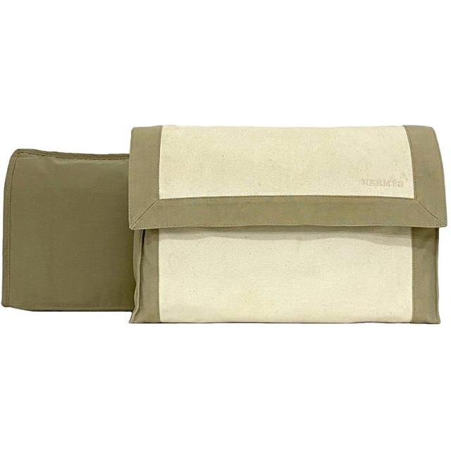 エルメス クラッチバッグ タピドセル ec-22048 ベージュ ホワイト 美品 ポーチ付き コットンキャンバス 中古 HERMES ヴィンテージ ブランド トラベルケース 旅行 フラップ 小物入れ ロゴ 刺繍 白 軽い バッグインバッグ レディース メンズ 本物 鑑定済