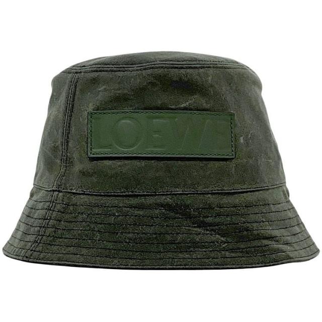 ロエベ バケット ハット ec-22062 カーキ グリーン K820HB1X75 未使用 美品 ワックスキャンバス Sランク 1727692 LOEWE ロゴ ワッペン アパレル 帽子 バケハ バケットハット 緑 メンズ レディース タグ付き シンプル ヴィンテージ加工 ブランド 本物 鑑定済み