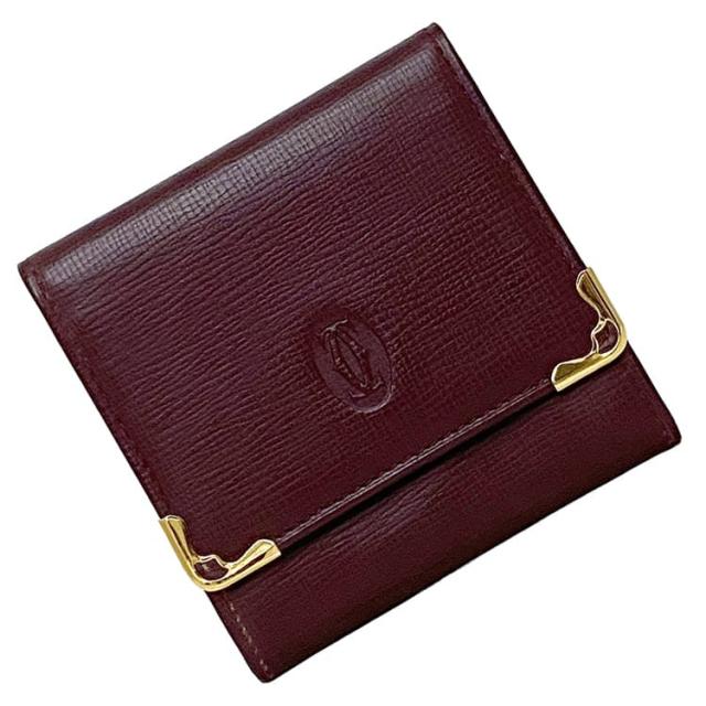 カルティエ ケース ec-22263 ボルドー マスト 美品 小銭入れ レザー 中古 Cartier ホック ミニ コンパクト 財布 ロゴ シンプル 定番 人気 メンズ レディース 小さい 革 小物 小銭 ケース お洒落 エレガント ゴールド金具 高級感 ブランド 本物 鑑定済み