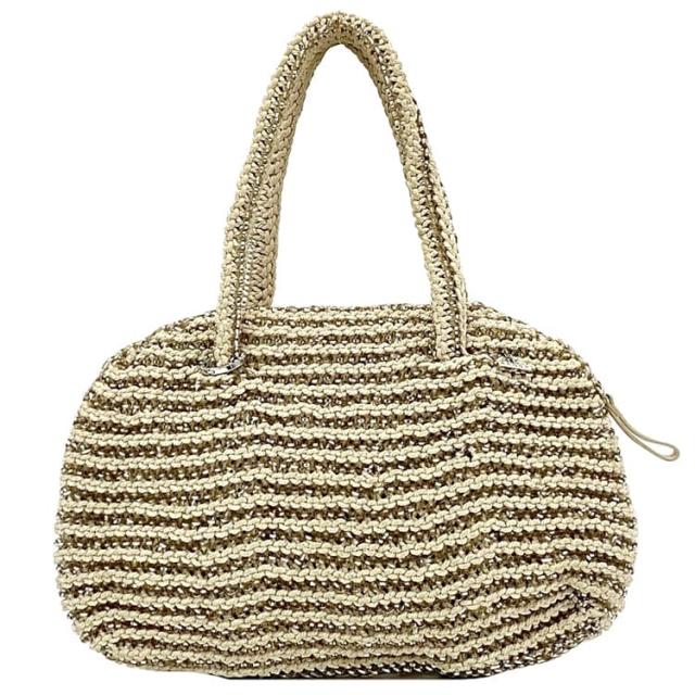 アンテプリマ ハンドバッグ ec-22447 ゴールド ベージュ カリーナ 美品 PVC リボン 中古 ANTEPRIMA 編み込み ファスナー ミニボストン シンプル 定番 人気 レディース お洒落 バッグ 鞄 小さい ボストン エレガント 女性 高級感 上品 ブランド 本物 鑑定済み