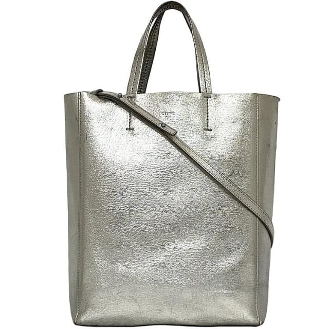 セリーヌ トートバッグ バーティカルカバ スモール ec-22663 シルバー 189813BDM.36AG 美品 ２way バッグ レザー 中古 S-MG-0139 CELINE クロスボディ メタリック 軽い ハンドバッグ 縦型 シンプル 人気 定番 お洒落 上品 エレガントブランド 本物 鑑定済み