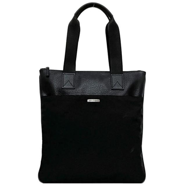 サルヴァトーレ フェラガモ トートバッグ ec-22723 ブラック 美品 キャンバス レザー 中古 DS-24 6551 Salvatore Ferragamo ヴィンテージ 軽い ファスナー シンプル ロゴ 定番 人気 女性 レディース 革 黒色 トート バッグ 高級感 上品 ブランド 本物 鑑定済み