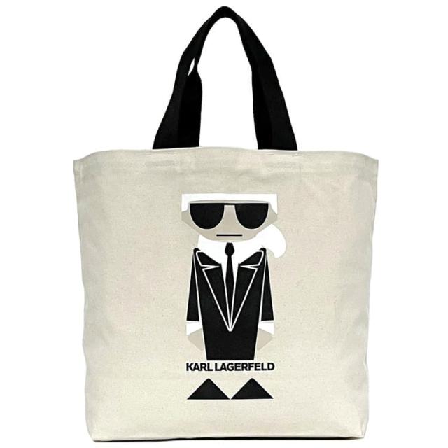 カールラガーフェルド トートバッグ ec-22829 ナチュラル ホワイト ブラック 71KW3095 未使用 美品 キャンバス 中古 KARL LAGERFELD ロゴ プリント 肩掛け 軽い 大容量 タグ付き キャンバスバッグ トート カジュアル お洒落 高級感 上品 ブランド 本物 鑑定済み