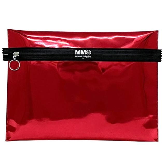エムエムシックス メゾン マルジェラ クラッチバッグ ec-22832 レッド S41UM0009 美品 PVC 中古 MM6 Maison Margiela ジップ シンプル メタリック ファスナー ロゴ 定番 人気 薄い 赤色 お洒落 鮮やか コンパクト レディース 高級感 赤 ブランド 本物 鑑定済み