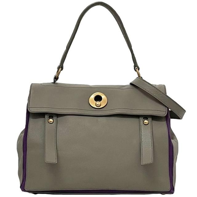 サンローラン 2way バッグ ec-22853 グレー パープル ミューズ 295141 美品 レザー 中古 529258 SAINT LAURENT PARIS フラップ 灰色 肩掛け ショルダーバッグ シンプル 本革 ゴールド金具 レディース 定番 人気 ビジネス ゴールド金具 ブランド 本物 鑑定済み