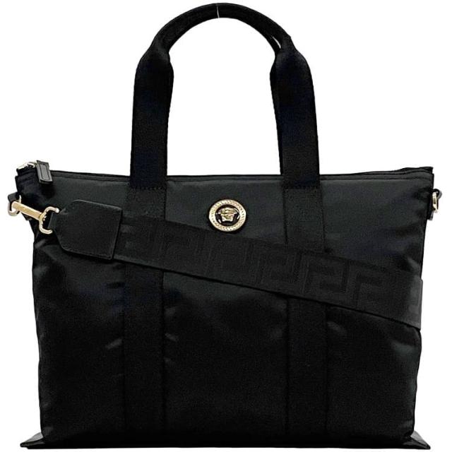 ヴェルサーチ ２way トートバッグ ec-22924 ブラック メデューサ 1013787 1A02155 未使用 美品 ナイロン レザー Sランク VERSACE ファスナー 黒 肩掛け クロスボディ 軽い 大容量 ロゴ 金具 ゴールド金具 男女兼用 男性 女性 ブランド 本物 鑑定済み