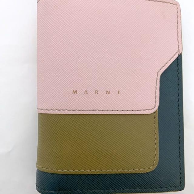 マルニ 二つ折り 財布 ec-22940 ピンク ベージュ グリーン PFMOQ14U13