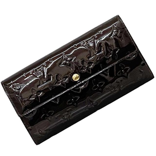 ルイ ヴィトン 二つ折り 長財布 ポルトフォイユ サラ ec-22974 ワインレッド アマラント モノグラムヴェルニ M93524 財布 美品 パテント レザー 中古 TN3179 LOUIS VUITTON ロゴ フラップ ロング ウォレット ヴィンテージ 深紫 定番 人気 ブランド 本物 鑑定済