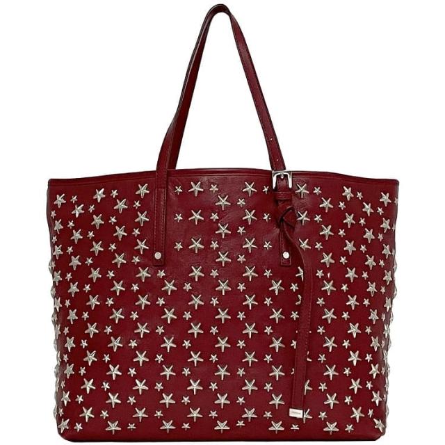 ジミーチュウ トートバッグ ec-22980 レッド 星スタッズ レザー 中古 JIMMY CHOO 肩掛け 赤 軽い 星 スタッズ 書類 ヴィンテージ a4 ビジネス レディース メンズ 大容量 スタースタッズ 本革 定番 人気 ソフトレザー シルバー金具 ブランド 本物 鑑定済み