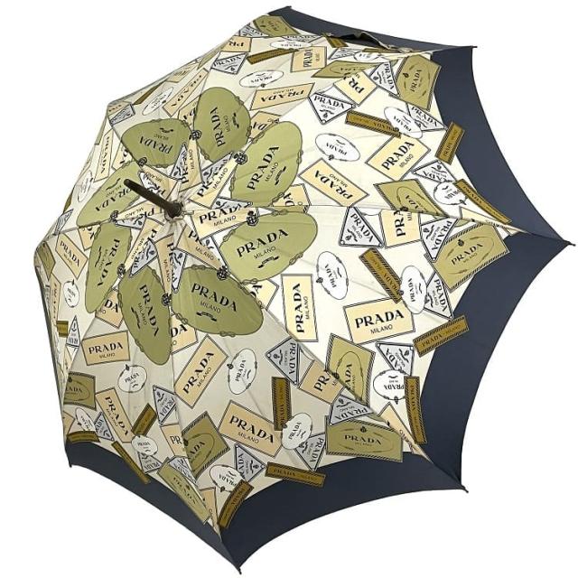 プラダ 傘 ec-23051 ネイビー ホワイト マルチカラー 美品 ナイロン ウッド 中古 2 PRADA 60cm アンブレラ ロゴ タグ ヴィンテージ 長傘 雨具 レア 紺 白 雨傘 かさ 木製 総柄 ブランドタグ 柄 男女兼用 メンズ レディース 8本 骨 ブランド 本物 鑑定済み
