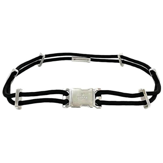 グッチ ワイヤーベルト ec-23105 ブラック シルバー金具 美品 83cm ポリエステル メタル 中古 GUCCI ウエスト ロゴ バックル 二重 シンプル レア 箱付き 黒色 黒 お洒落 カジュアル ベルト 小物 ファッション 通勤 通学 エレガント 上品 ブランド 本物 鑑定済み