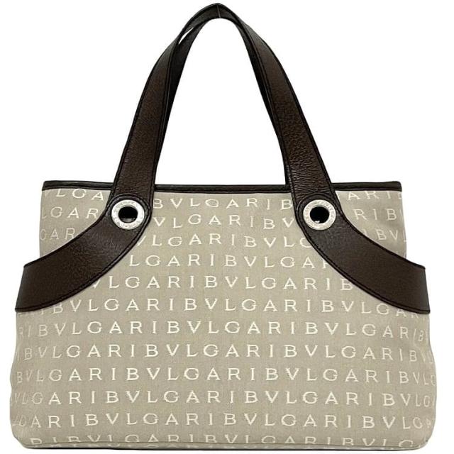 ブルガリ トートバッグ ロリータ ec-23116 ベージュ ブラウン ロゴマニア 美品 キャンバス レザー 中古 BVLGARI 軽い ロゴ 総柄 ファスナー レディース 定番 人気 ヴィンテージ 軽い ファスナー カジュアル 普段使い ブランド 本物 鑑定済み