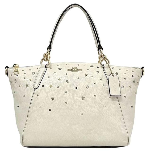 コーチ トートバッグ ec-23177 ホワイト F22321 美品 レザー スタッズ 中古 COACH 星 マルチカラー チャーム付 ファスナー 定番 人気 女性 レディース トート 白色 白 革 お洒落 バッグ 鞄 通勤 通学 仕事 エレガント ビジネス 高級感 ブランド 本物 鑑定済み