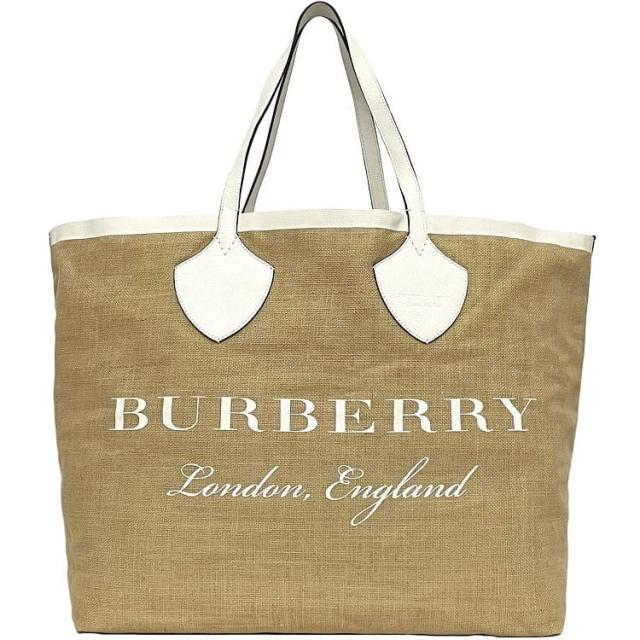 バーバリー トートバッグ ec-23272 ホワイト ナチュラル ベージュ 40725041 美品 ラフィア レザー 中古 BURBERRY ラージトート レア ビッグ ラージ 大容量 軽い ロゴ 夏 バッグ 肩掛け ロゴプリント メンズ レディース 男女兼用 ブランド 本物 鑑定済み