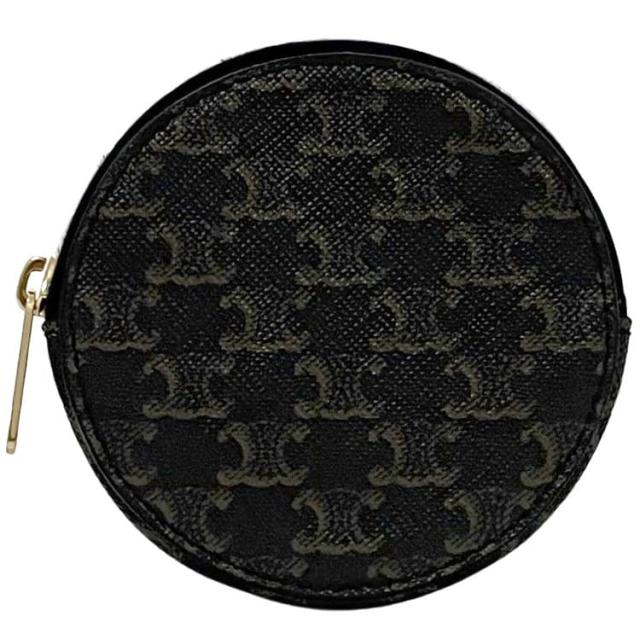 セリーヌ ケース ec-23309 ブラック トリオンフ 10D22BQ3.38NO 美品 小銭入れ PVC レザー 中古 U-SD-0263 CELINE ラウンド ファスナー ロゴ 丸型 定番 人気 お洒落 上品 高級感 エレガント シンプル 黒 ユニセックス カジュアル ブランド 本物 鑑定済み