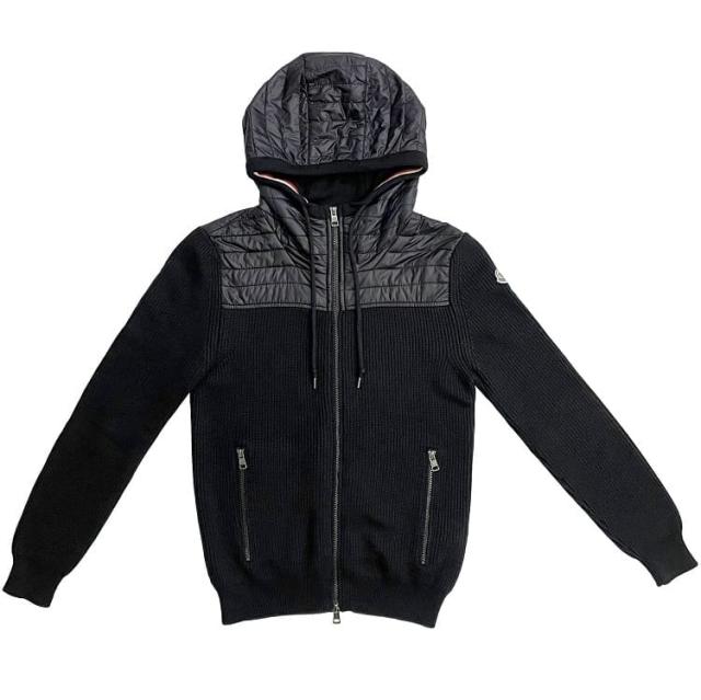 モンクレール ジップ パーカー ec-23415 ブラック A20919413600 97340 美品 Ｓサイズ 羊毛 ナイロン 中古 MONCLER アパレル 衣類 メンズ ブルゾン フード 切り替え ニット ジップアップ 黒 男性 定番 人気 フード付き ジップ ブランド 本物 鑑定済み