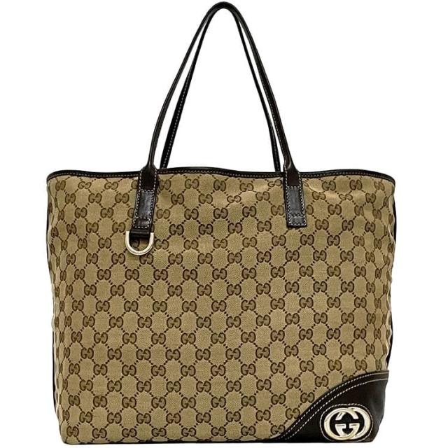 グッチ トートバッグ ec-23425 ベージュ ブラウン インターロッキング 169945 GG キャンバス レザー 中古 486628 GUCCI 軽い 肩掛け GGキャンバス ヴィンテージ 軽い 定番 人気 メンズ レディース ロゴ金具 総柄 GG柄 ブランド 本物 鑑定済み
