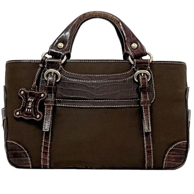 セリーヌ ハンドバッグ ブギーバッグ ec-23439 ブラウン 美品 レザー ジャガード キャンバス 中古 WC-ST-0047 CELINE トートバッグ ロゴ チャーム付 ヴィンテージ 茶色 レディース  定番 人気 キャンバスバッグ ブランド 本物 鑑定済み