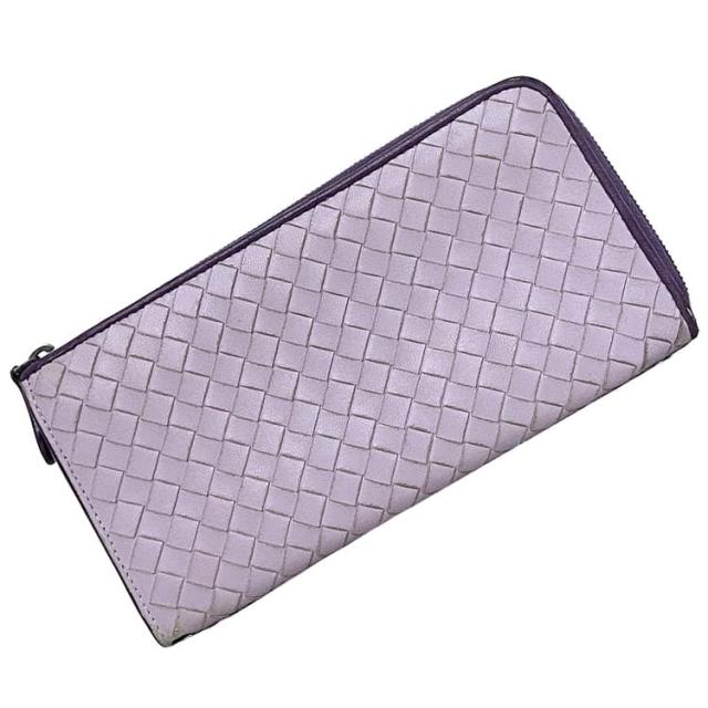 ボッテガヴェネタ Ｌ字 ファスナー長財布 ec-23465 パープル イントレチャート 美品 財布 レザー 中古 B04000324C BOTTEGA VENETA 編み込み ファスナー 長財布 定番 人気 女性 レディース 小物 革 紫色 紫 シンプル お洒落 高級感 上品 ブランド 本物 鑑定済み