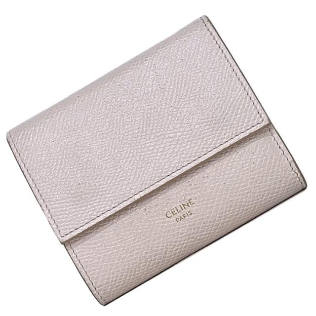 セリーヌ 財布 トライフォールド ウォレット ec-23467 ピンク ベージュ 10B57 三つ折り レザー 中古 W-AT-2169 W-IE-3169 CELINE グレインレザー ホック コンパクト 定番 人気 レディース 小さい ミニ 革 シンプル お洒落 高級感 上品 ブランド 本物 鑑定済み