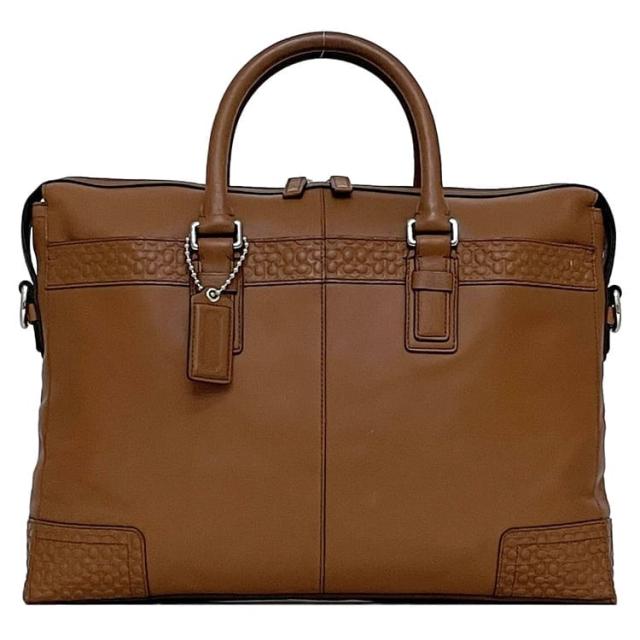コーチ ビジネスバッグ ec-23480 ブラウン シグネチャー F70454 ブリーフケース レザー 中古 COACH 書類バッグ ハンドバッグ ロゴ エンボス ファスナー 定番 人気 男性 メンズ 鞄 バッグ 革 通勤 通学 仕事 お洒落 シンプル 高級感 上品 ブランド 本物 鑑定済み