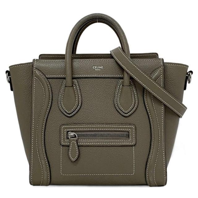 セリーヌ ショルダーバッグ ラゲージ ナノショッパー f-22196 ベージュ 189243 美品 レザー 中古 F-AT-1281 F SL 2211 CELINE ハンドバッグ  ミニ ２way 自立 クロスボディ レディース メンズ 斜め掛け 定番 人気 ファスナー ワンカラーブランド 本物 鑑定済み