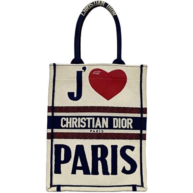 クリスチャン ディオール ハンドバッグ ブックトート バーティカル f-22696 ホワイト ネイビー レッド 美品 キャンバス 中古 50-MA-0241 Christian Dior ロゴ 自立 ハート 刺繍 ミニバッグ 人気 定番 お洒落 上品 白 紺 シンプル ブランド 本物 鑑定済み