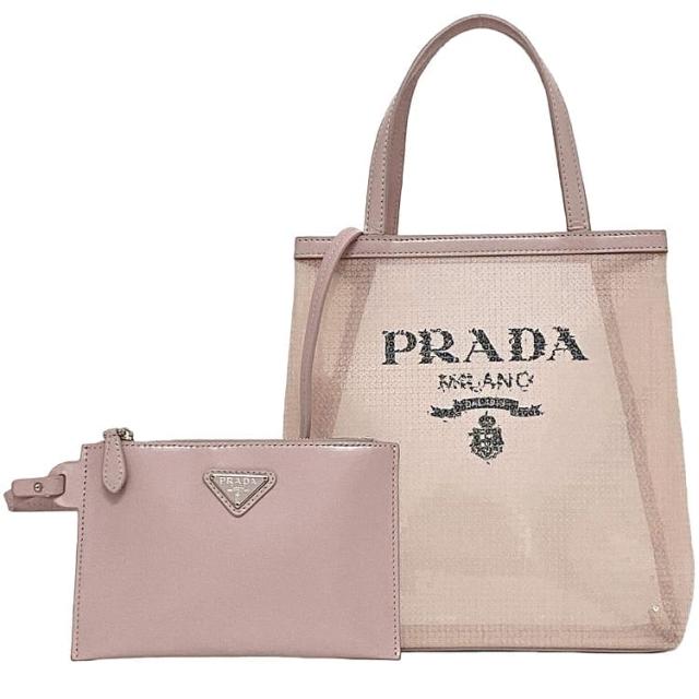 プラダ ハンドバッグ f-22697 ピンク ラメ 1BG417 美品 ポーチ付き スパンコール レザー 中古 180/G PRADA スパンコールバッグ ロゴ トートバッグ きらきら 人気 定番 お洒落 上品 高級感 エレガント シンプル カジュアル レディース ブランド 本物 鑑定済み