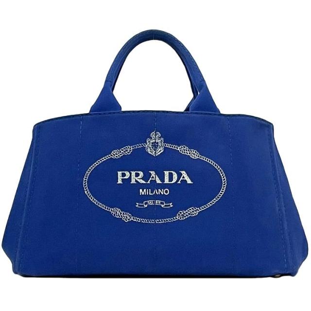 プラダ トートバッグ f-22702 ブルー COBALTO カナパ BN1872 美品 キャンバス 中古 158 7 8 PRADA ロゴ 青 コバルト ステッチ 大容量 シンプル 軽い 定番 人気 レディース メンズ キャンバスバッグ 自立 ロゴプリント ラージトート ブランド 本物 鑑定済み