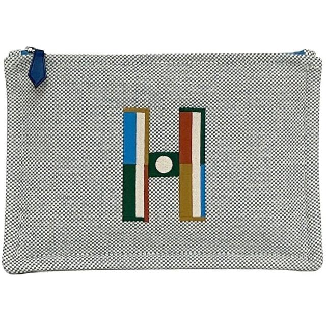 エルメス ポーチ フォーブル コーナー ＰＭ f-22934 ライトブルー グレー シアン 美品 トワルアッシュ  中古 HERMES Ｈ ロゴ 刺繍 ファスナー クラッチバッグ ミニポーチ マルチカラー レディース メンズ 男女兼用 ミニ ブランド 本物 鑑定済み