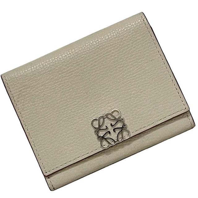 ロエベ カードケース f-23087 ベージュ アナグラム C821Z94X02 名刺入れ 美品 レザー 中古 062027 LOEWE ロゴ 金具 ホック シンプル グレインレザー マチ有 レディース メンズ シルバー金具 ビジネス 革 ブランド 本物 鑑定済み