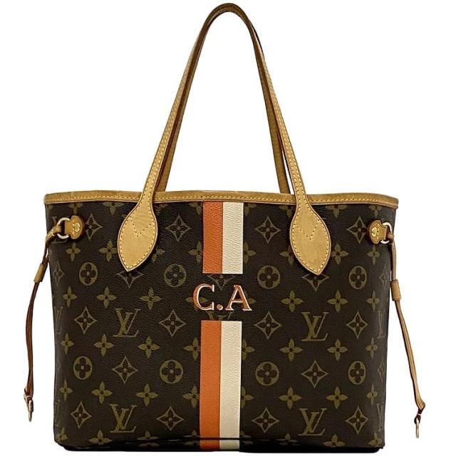 ルイ ヴィトン トートバッグ ネヴァーフル ＰＭ f-23160 ブラウン オレンジ ホワイト モノグラム マイLVヘリテージ M40155 美品 モノグラムキャンバス 中古 SP4190 LOUIS VUITTON 軽い トート ロゴ 総柄 イニシャル ペイント 旧型 茶色 ブランド 本物 鑑定済み