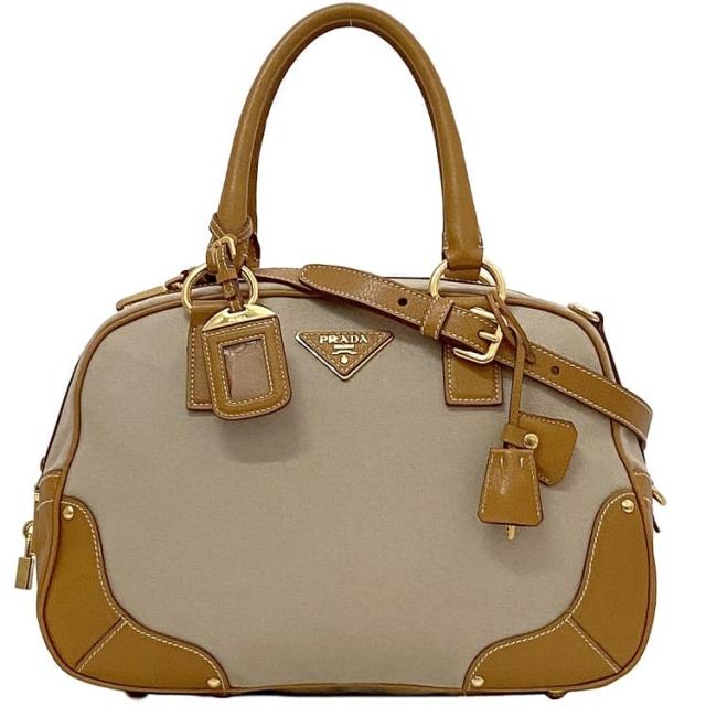 プラダ ２way ボストン バッグ f-23362 ベージュ オレンジ CORDA CUOIO CANAPA CINGHIAL BL0713 美品 キャンバス レザー 中古 31 16 PRADA クロスボディ トートバッグ ファスナー 三角 ロゴ メンズ レディース 大容量 トートバッグ ブランド 本物 鑑定済み