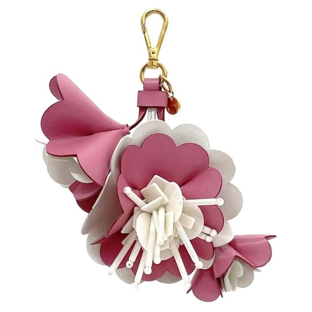 ミュウミュウ バッグチャーム ec-23507 ピンク ホワイト 5TL165 美品 レザー 中古 miu miu フラワー 花 モチーフ キーホルダー チャーム キーリング 定番 人気 箱付き 箱 革 可愛い レディース 小物 雑貨 お洒落 シンプル 高級感 上品 ブランド 本物 鑑定済み