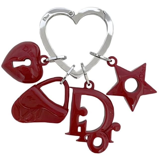 クリスチャン ディオール キーリング ec-23595 レッド シルバー 美品 プラスチック メタル 中古 Christian Dior サドルバッグ 赤 ハート 星 鍵 モチーフ ホルダー チャーム バッグチャーム レディース 定番 人気 ハートカラビナ ブランド 本物 鑑定済み