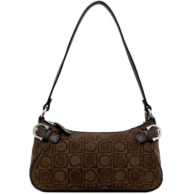 サルヴァトーレ フェラガモ アクセサリーポーチ ec-23704 ブラウン ガンチーニ AU-21/4435 美品 キャンバス レザー 中古 Salvatore Ferragamo ハンドバッグ 茶色 ファスナー ロゴ金具 レディース 女性 定番 人気 ロゴ金具 シルバー金具 ブランド 本物 鑑定済み