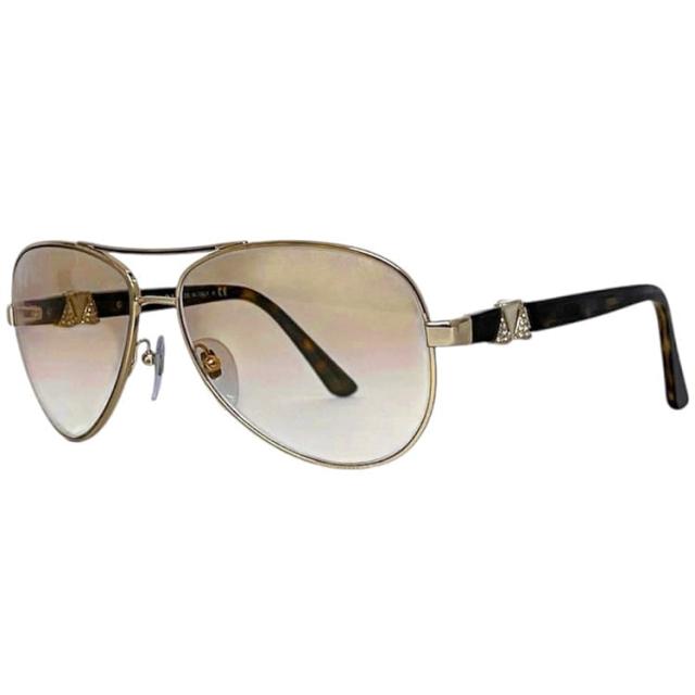 ブルガリ サングラス ec-23728 ブラウン べっ甲風 ホワイトシェル 6080-B 美品 プラスチック メタル ラインストーン 中古 BVLGARI グラデーション 茶色 サイド ストーン アイウエア ティアドロップ メンズ レディース 定番 人気 ブランド 本物 鑑定済み