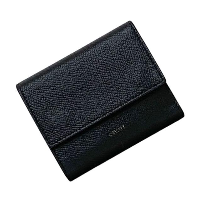 セリーヌ 三つ折り 財布 ec-23755 ブラック 10B573BEL 美品 レザー 中古 U-SD-1210 CELINE ホック コンパクト スモール トリフォールド 黒 メンズ レディース 定番 人気 折り財布 シンプル ヴィンテージ ロゴ ワンポイント グレインレザー ブランド 本物 鑑定済