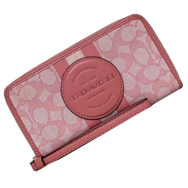 コーチ ラウンドファスナー 長財布 ec-23762 ピンク シグネチャー C9073 美品 財布 オーガナイザー キャンバス レザー 中古 COACH ロング ウォレット 二つ折り ロゴ 定番 人気 レディース お洒落 小物 革 総柄 柄 ロゴ柄 高級感 上品 ブランド 本物 鑑定済み
