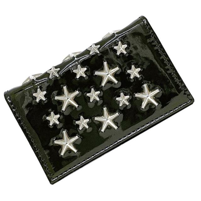 ジミーチュウ 名刺入れ ec-23889 カーキ グリーン 美品 カードケース パテント レザー 中古 JIMMY CHOO スタッズ ホック マチ有 星 定番 人気 女性 レディース 箱付き 箱 小物 お洒落 小さい 革 緑色 緑 ケース スター エレガント 上品 ブランド 本物 鑑定済み