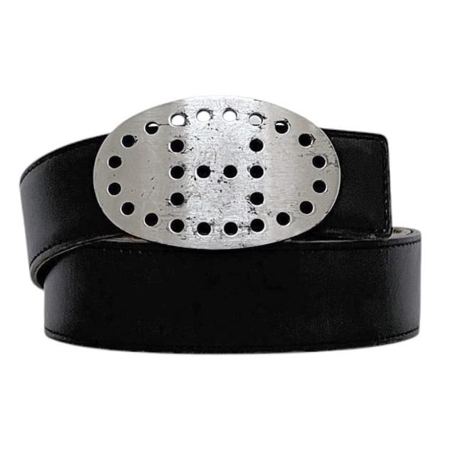 エルメス ベルト ec-23895 ブラック ブラウン シルバー エヴリン ウエストベルト 85cm レザー ボックスカーフ トリヨンクレマンス 中古 □Ｋ刻印 2007年 HERMES 32mm 黒 ウエスト ロゴバックル パンチングロゴ シルバー金具 ヴィンテージ ブランド 本物 鑑定済