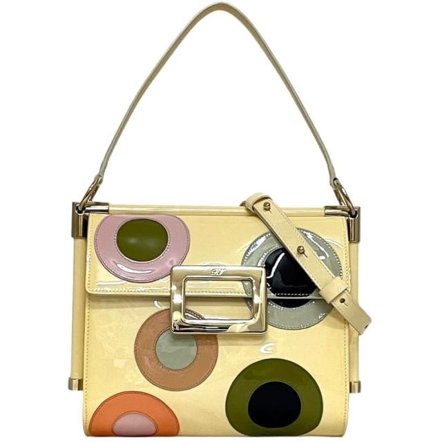ロジェ ヴィヴィエ ２way バッグ ec-24007 クリーム ベージュ マルチカラー 美品 エナメル 中古 Roger Vivier トップハンドル セミショルダー フラップ クロスボディ パテント レザー マグネット フラップ  レディース 女性 定番 人気 ブランド 本物 鑑定済み