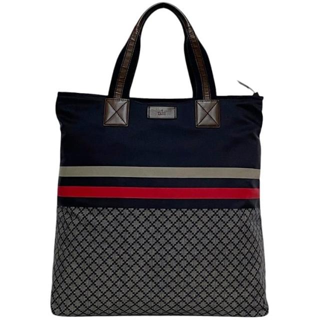 グッチ トートバッグ ec-24085 ネイビー ディアマンテ 268112 美品 ナイロン レザー 中古 498879 GUCCI 軽い 大容量 ファスナー 書類 ボーダー ライン 紺色 メンズ レディース 女性 男性 男女兼用 ビジネス カジュアル 普段使い 定番 人気 ブランド 本物 鑑定済
