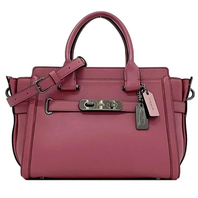 コーチ ２way バッグ スワッガー 27 f-23537 ピンク 55496 美品 レザー 中古 COACH ショルダーバッグ クロスボディ ハンドバッグ チャーム付 定番 人気 革 通勤 通学 仕事 ビジネス 鞄 レディース お洒落 シンプル エレガント 高級感 ブランド 本物 鑑定済み
