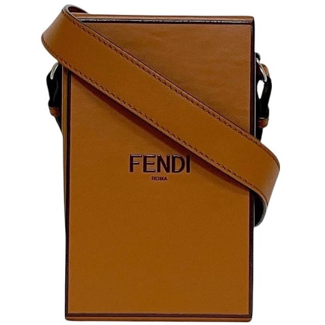 フェンディ ショルダーバッグ ボックスバッグ f-23991 ブラウン 7VA519 美品 レザー 中古 AFB3 218 3039 FENDI スクエア ボックス クロスボディ 自立 ミニバッグ ワンポイント ロゴ 人気 定番 お洒落 上品 シンプル エレガント 茶色 ブランド 本物 鑑定済み